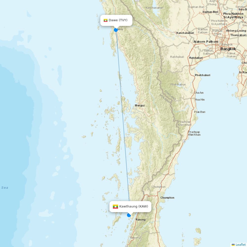 Myanmar Airways International airline routes (8M) 2025, map - Flight Routes