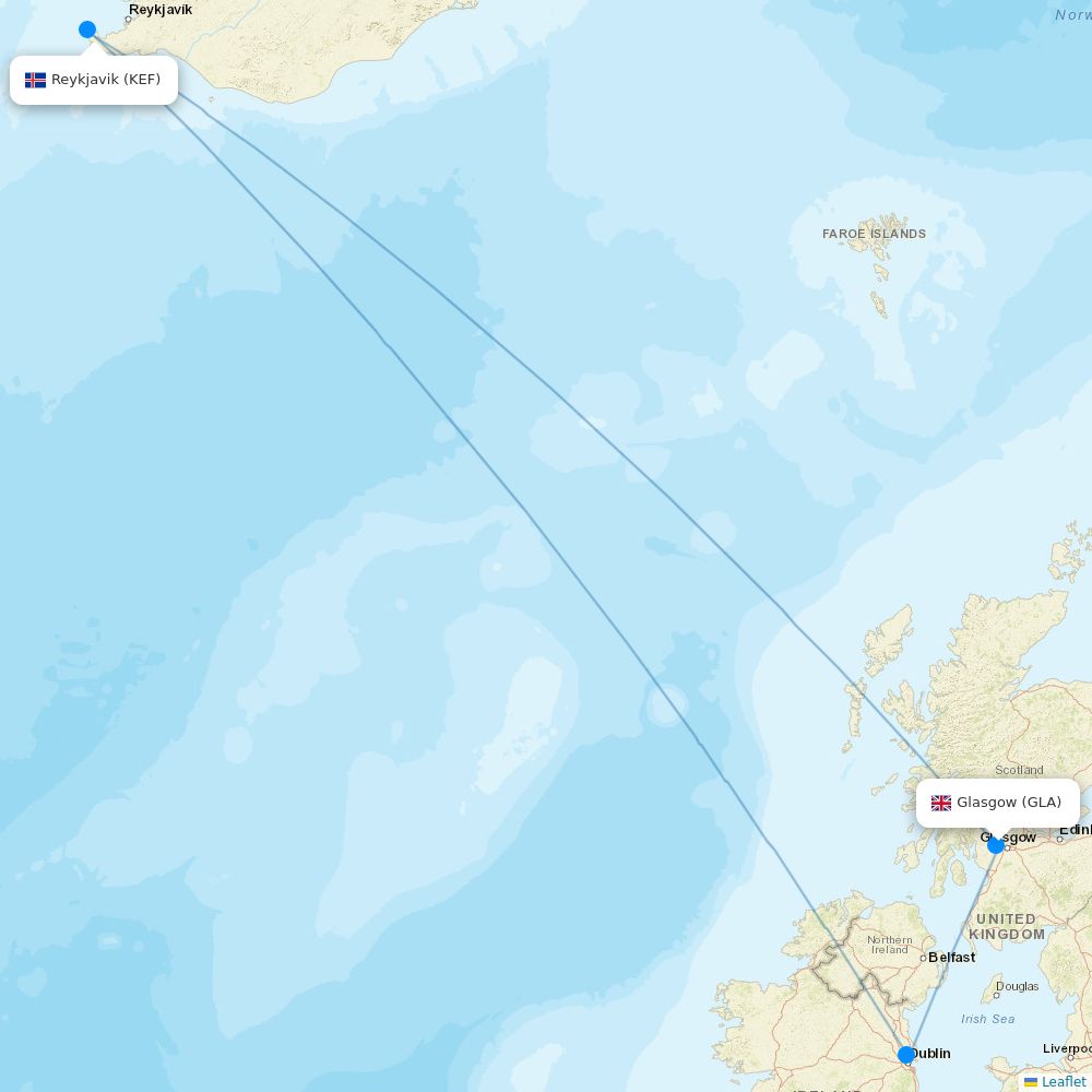Icelandair airline routes (FI) 2025, map - Flight Routes