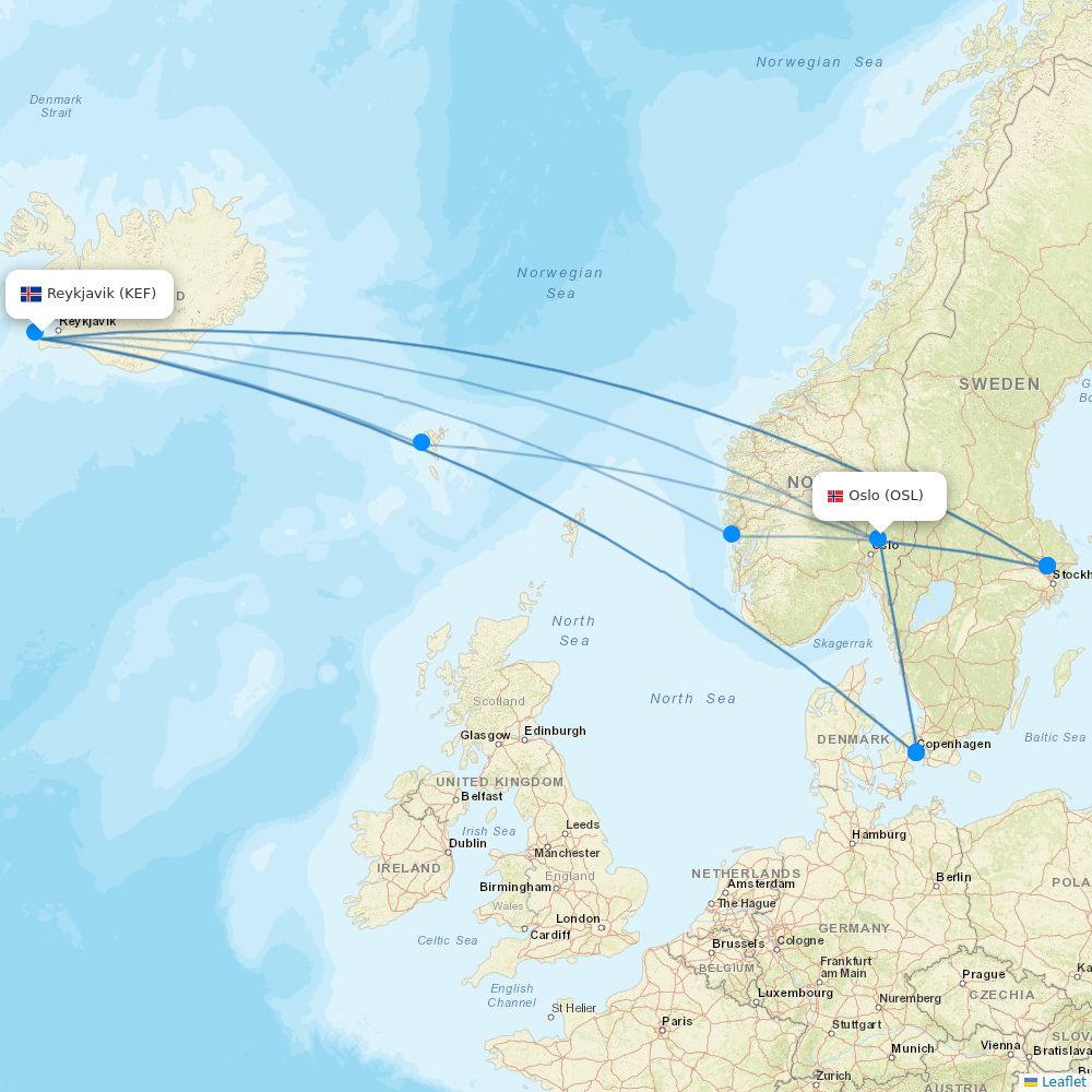 Icelandair airline routes (FI) 2025, map - Flight Routes