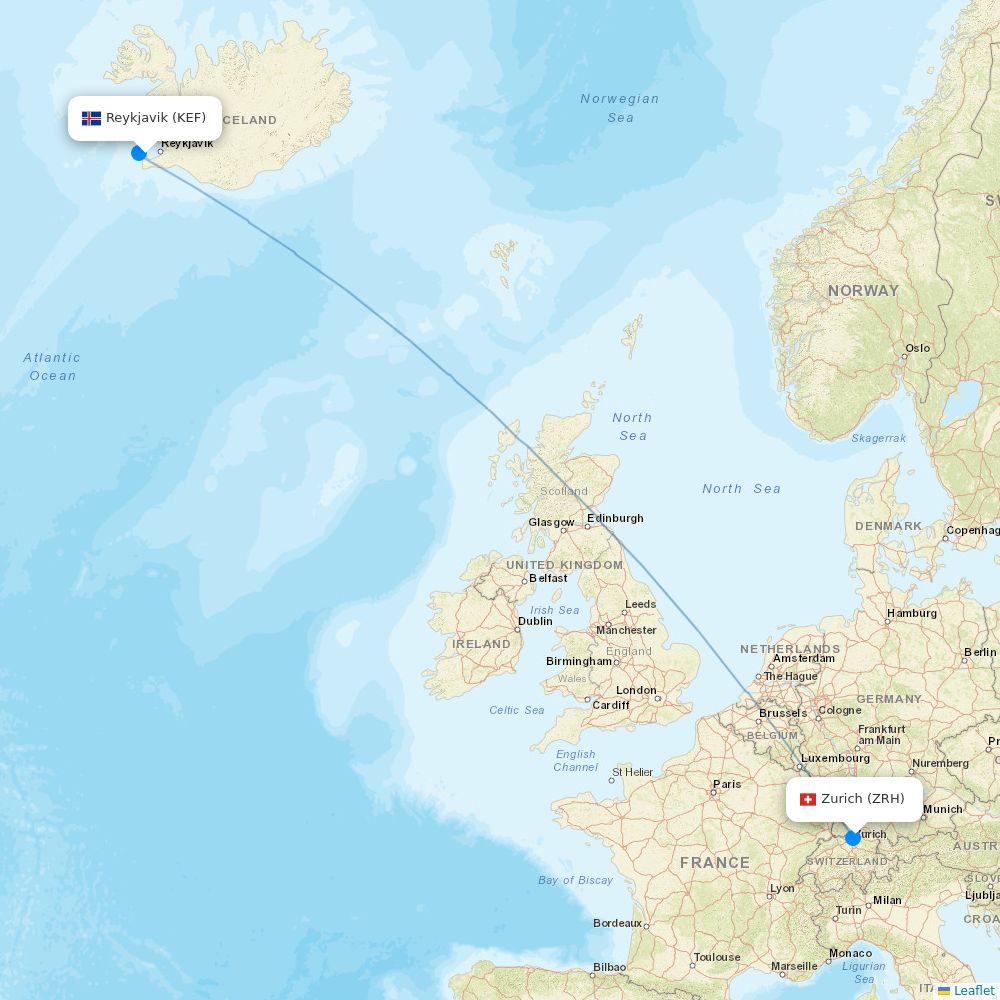 Icelandair airline routes (FI) - map - Flight Routes