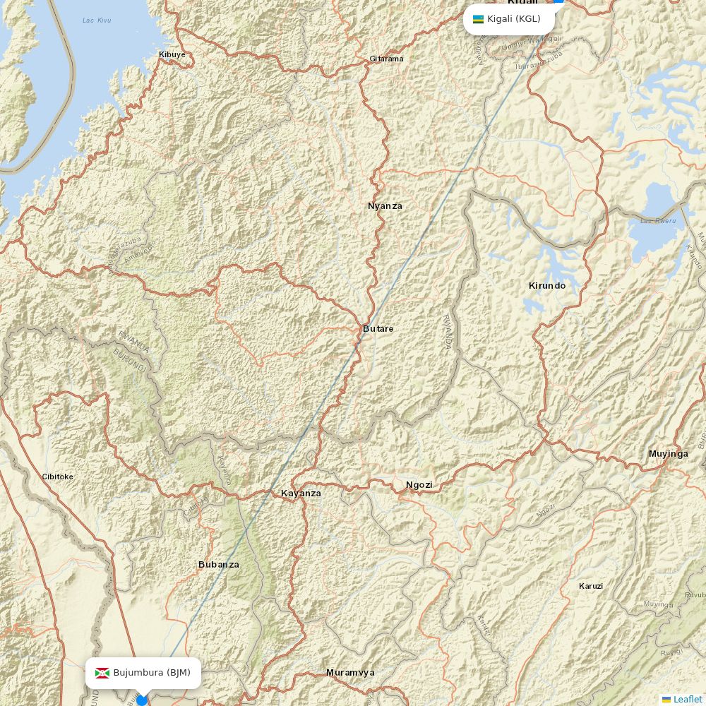 RwandAir airline routes (WB) 2025, map - Flight Routes