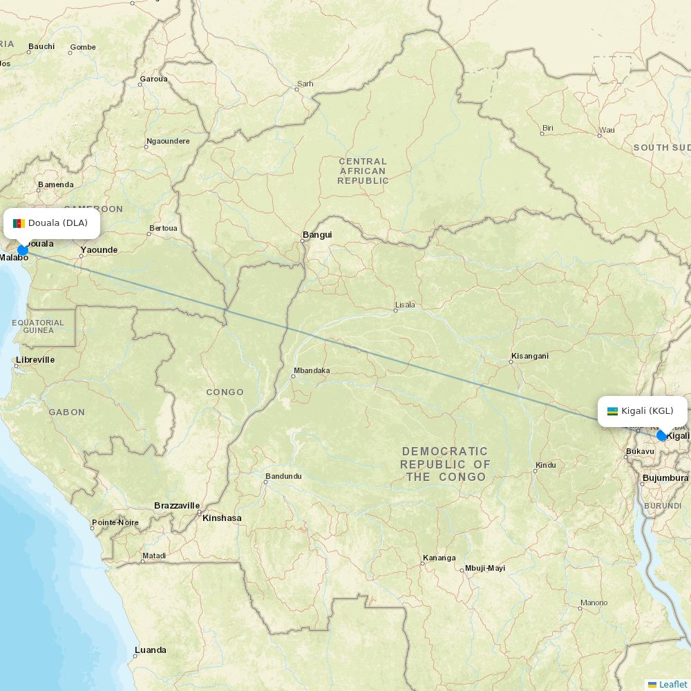 RwandAir airline routes (WB) 2025, map - Flight Routes