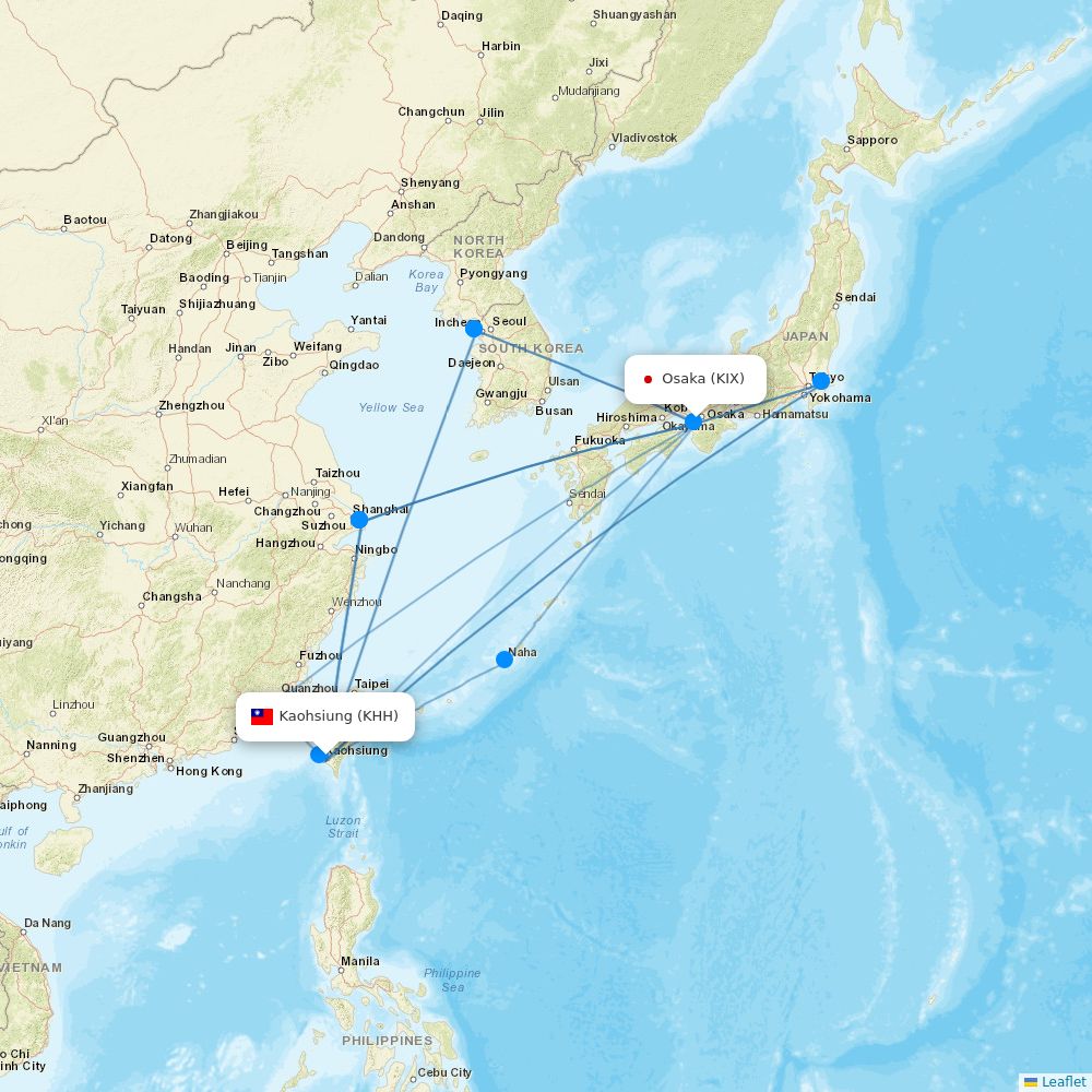 EVA Air airline routes (BR) 2025, map - Flight Routes