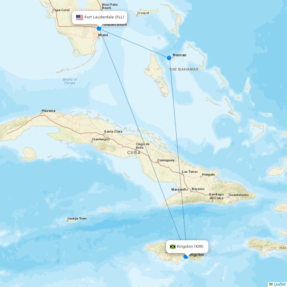 Caribbean Airlines routes (BW) 2025, map - Flight Routes