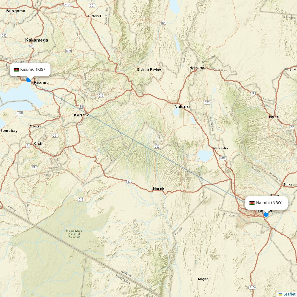 Kenya Airways airline routes (KQ) 2026, map - Flight Routes