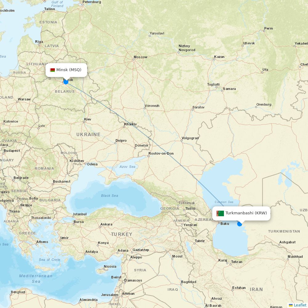 Belavia airline routes (B2) 2026, map - Flight Routes