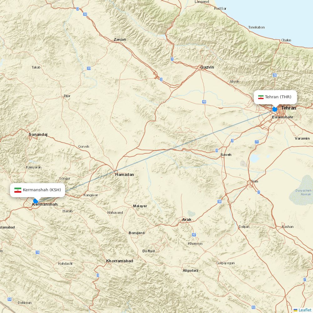 Iran Air airline routes (IR) 2026, map - Flight Routes