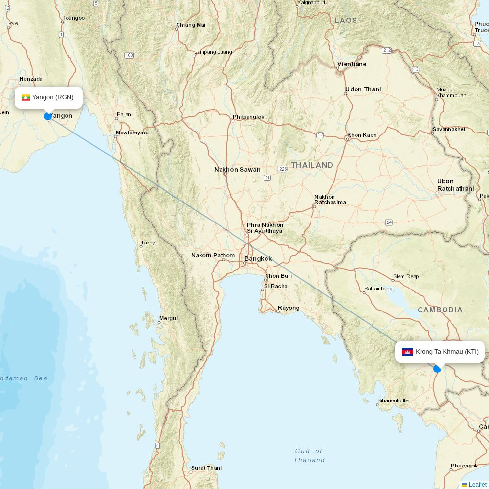 Myanmar Airways International airline routes (8M) 2025, map - Flight Routes