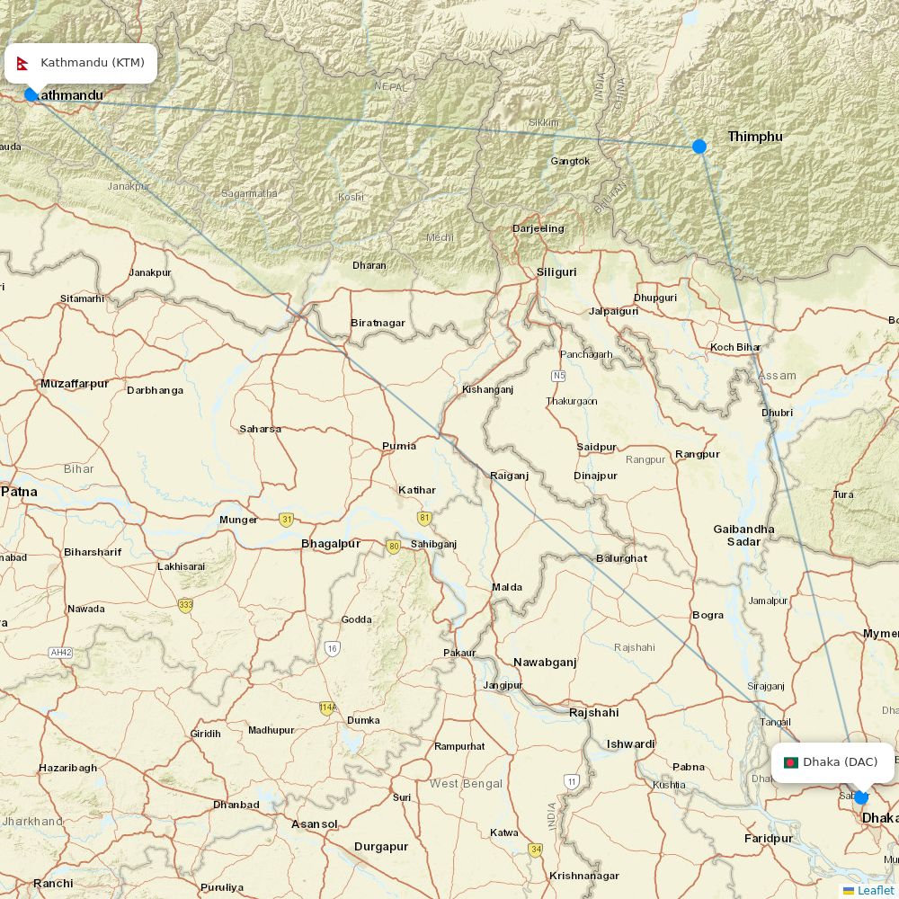 Biman Bangladesh Airlines routes (BG) - map - Flight Routes