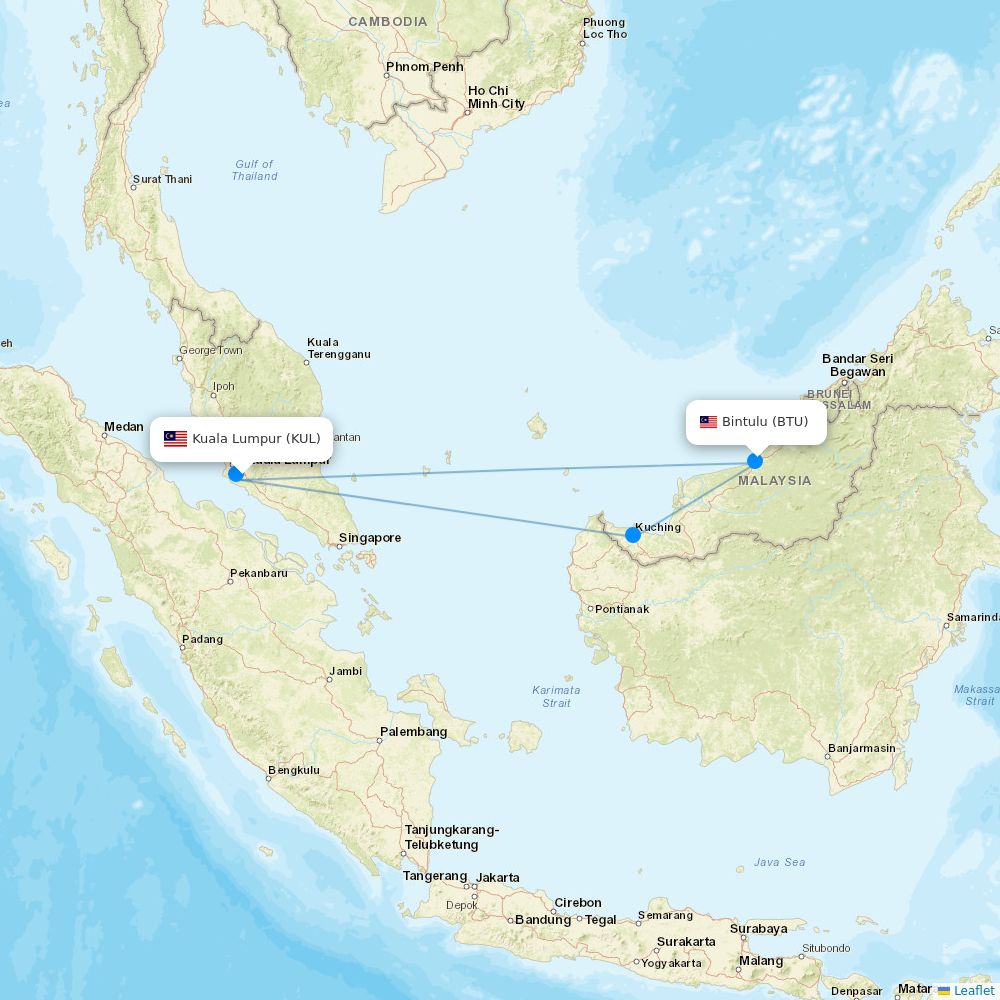 Batik Air Malaysia airline routes (OD) 2025, map - Flight Routes