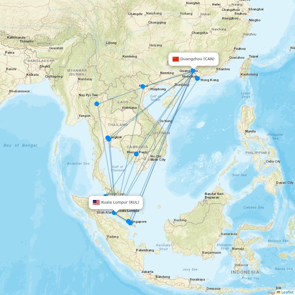 Batik Air Malaysia airline routes (OD) 2025, map - Flight Routes