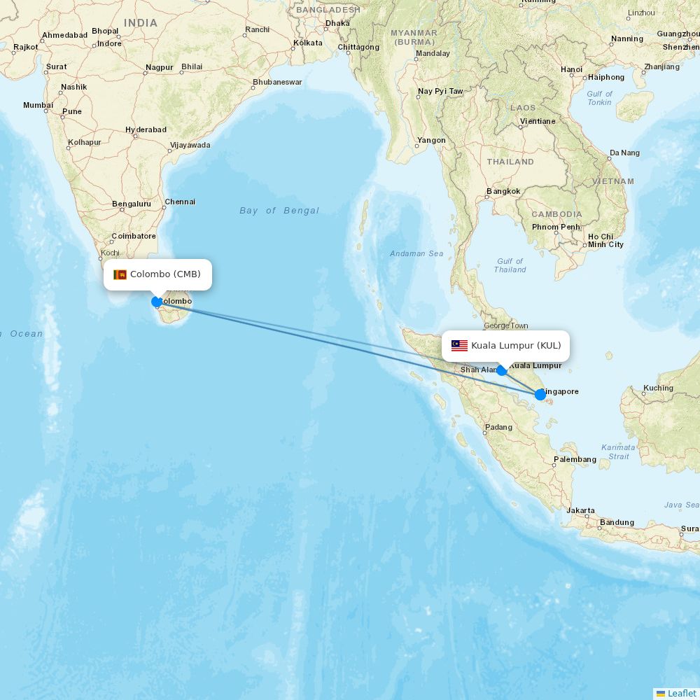SriLankan Airlines routes (UL) 2026, map - Flight Routes
