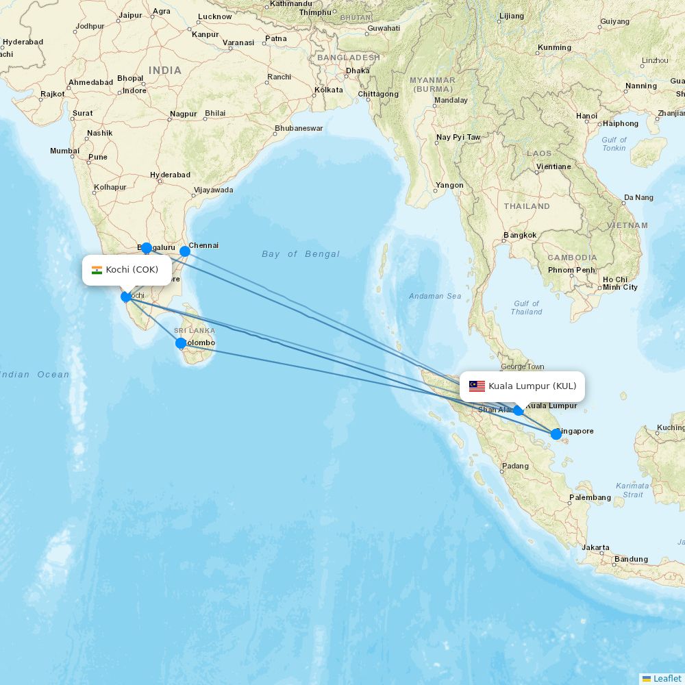 Batik Air Malaysia airline routes (OD) 2025, map - Flight Routes