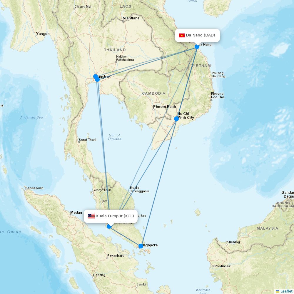 Batik Air Malaysia airline routes (OD) 2025, map - Flight Routes