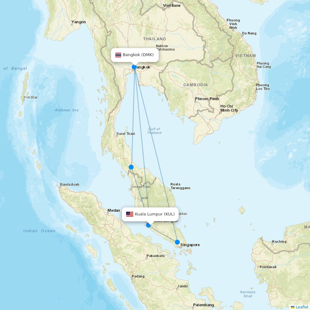Batik Air Malaysia airline routes (OD) 2025, map - Flight Routes