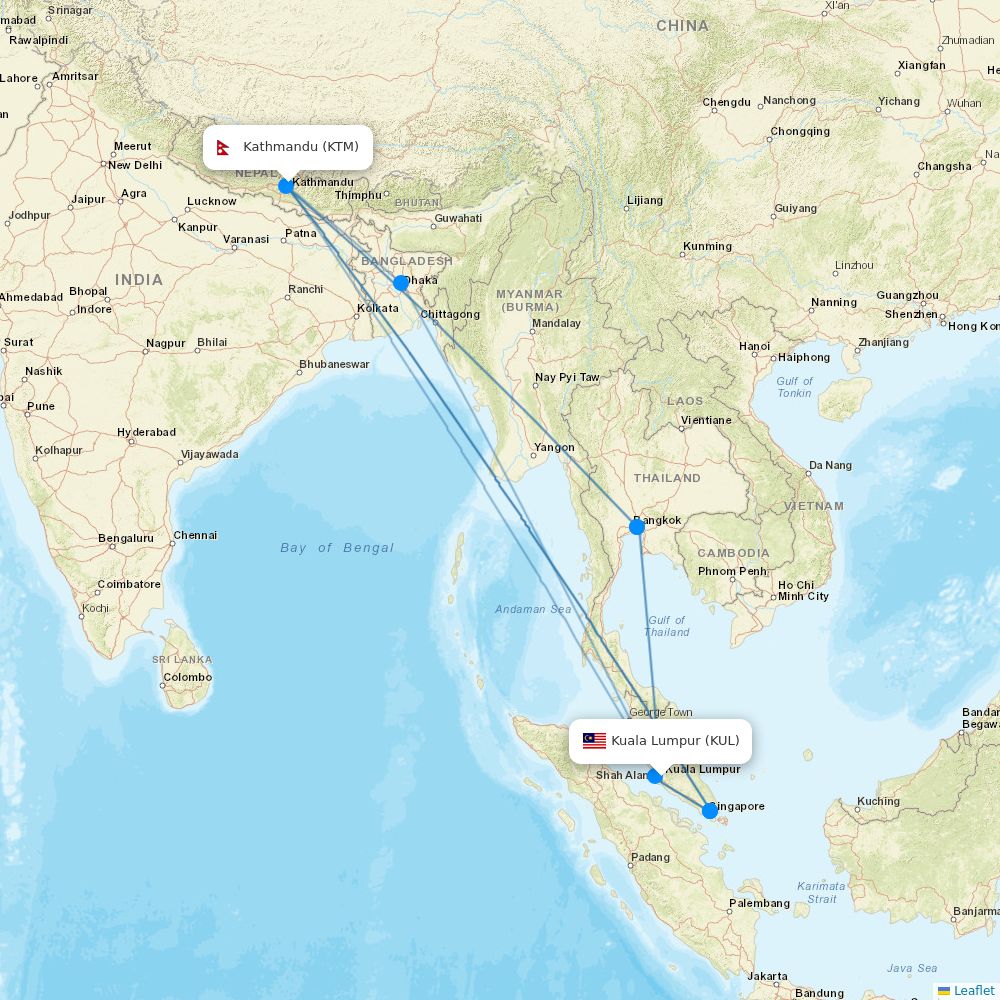 Batik Air Malaysia airline routes (OD) 2025, map - Flight Routes