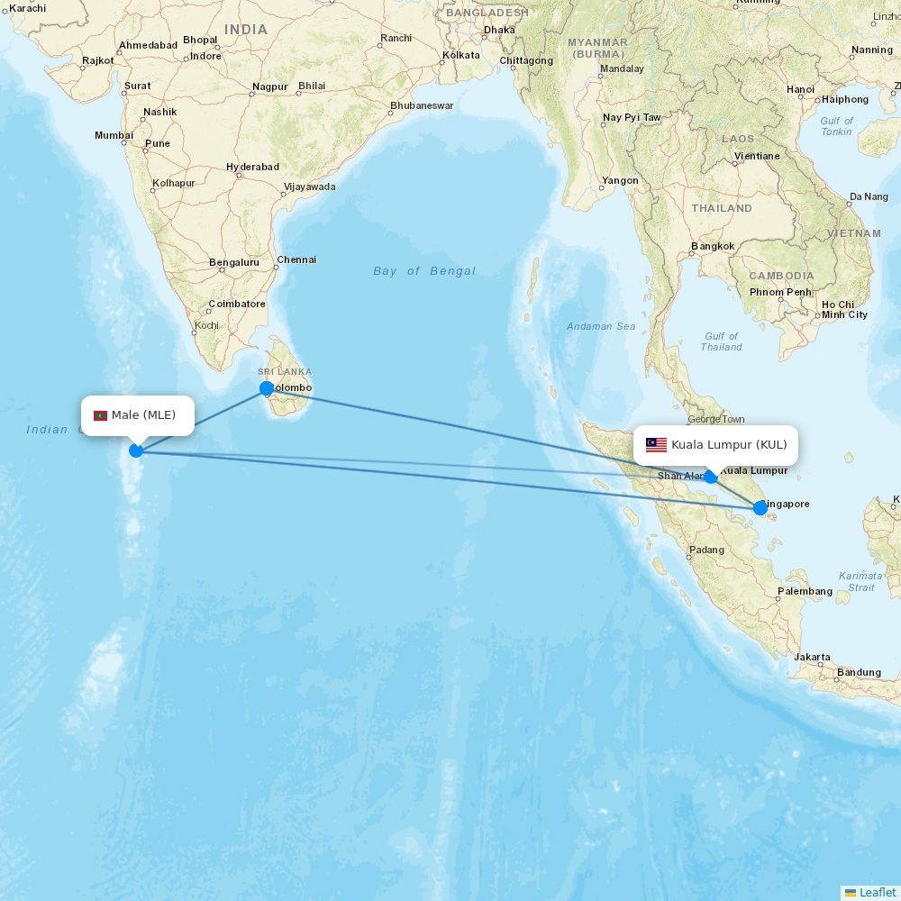 Batik Air Malaysia airline routes (OD) 2025, map - Flight Routes