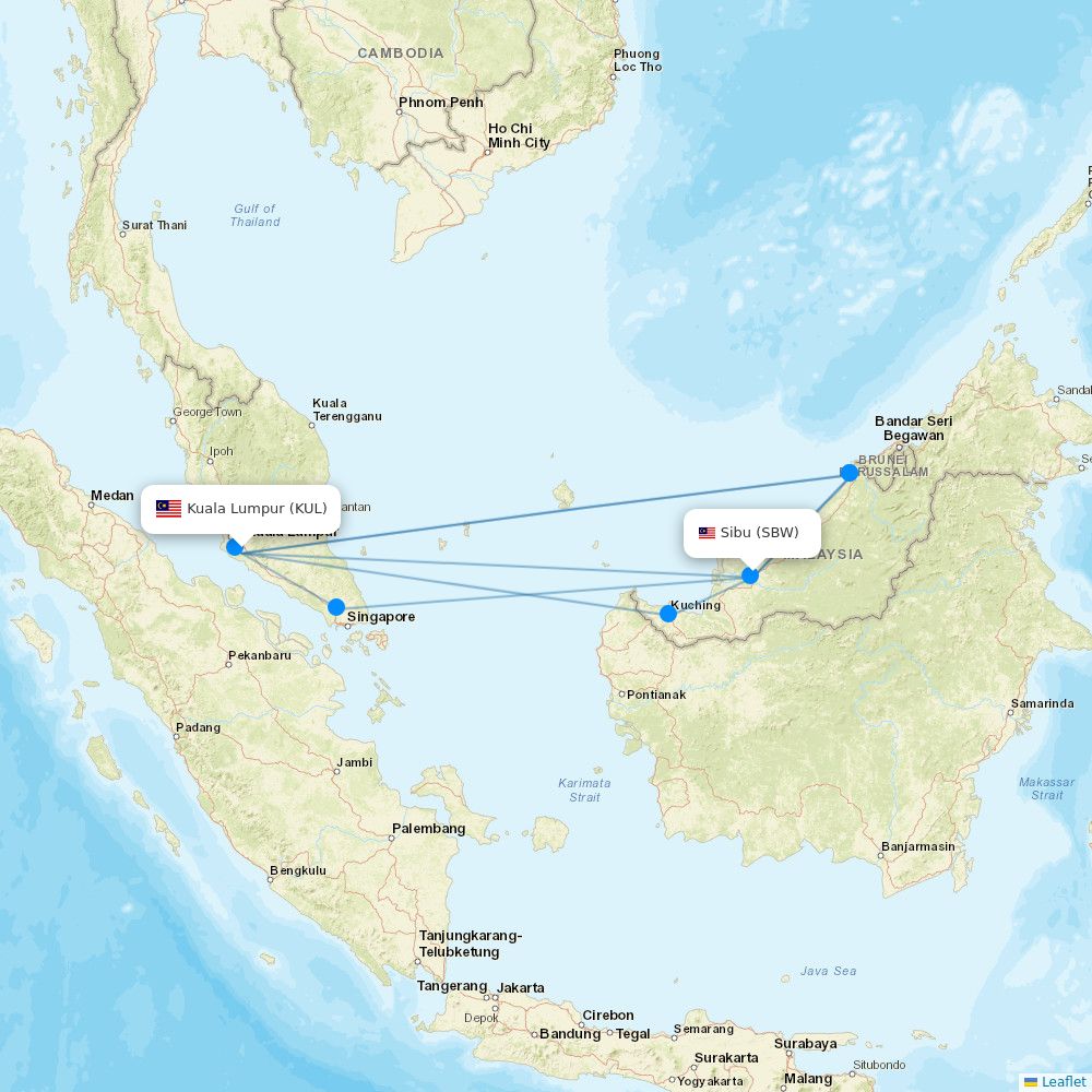 Batik Air Malaysia airline routes (OD) 2025, map - Flight Routes