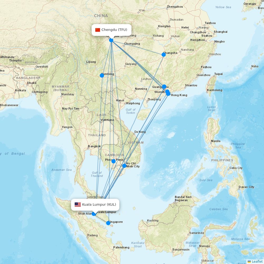Batik Air Malaysia airline routes (OD) 2026, map - Flight Routes