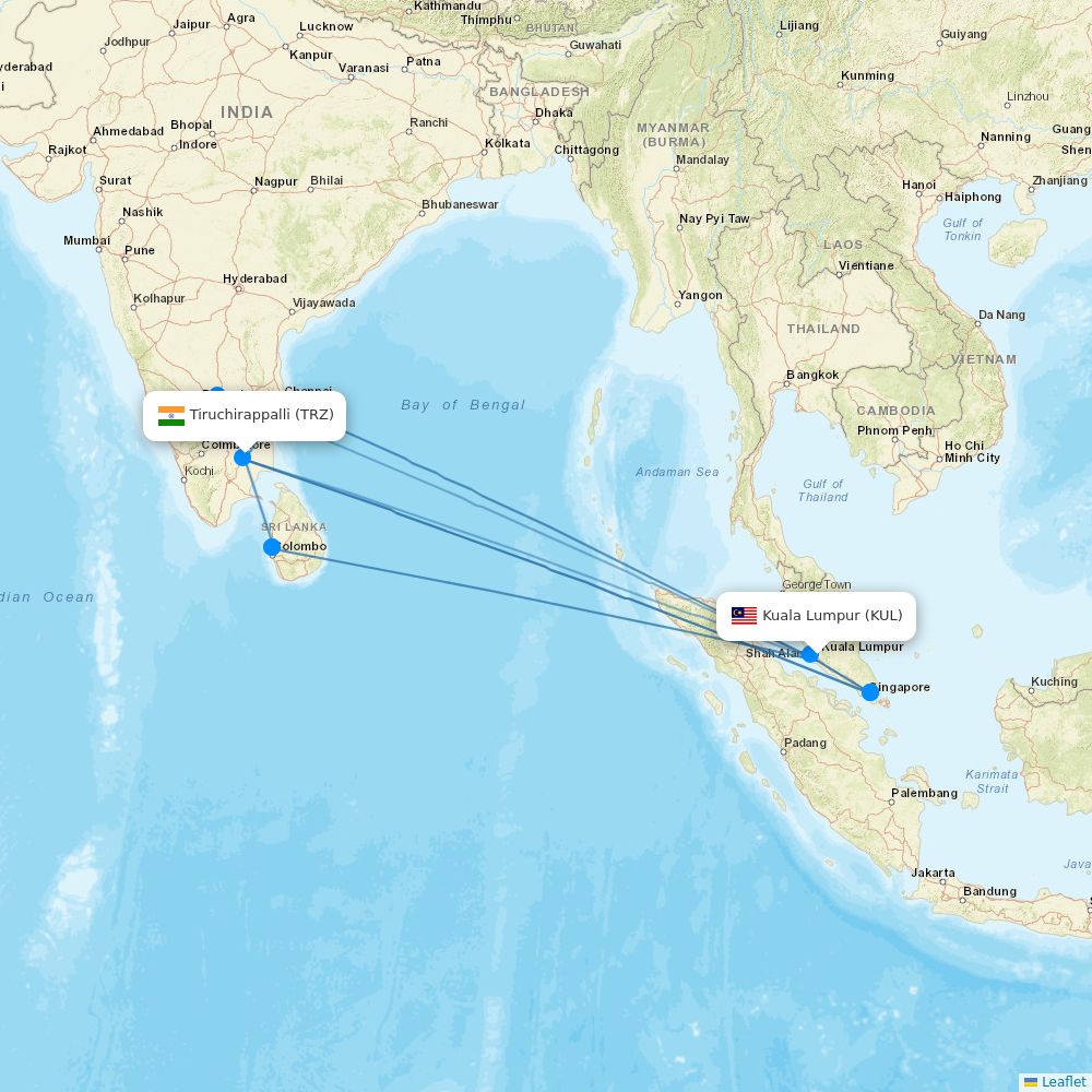 Batik Air Malaysia airline routes (OD) 2025, map - Flight Routes