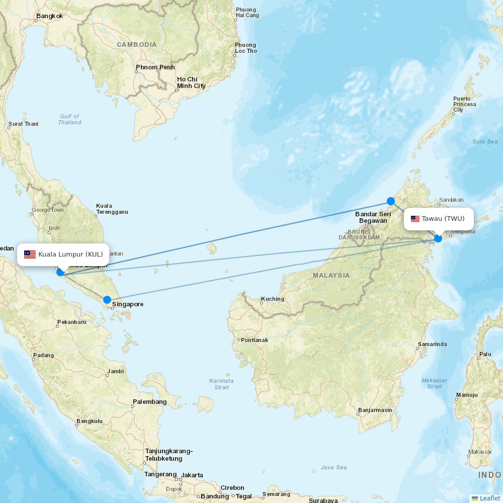 Batik Air Malaysia airline routes (OD) 2025, map - Flight Routes