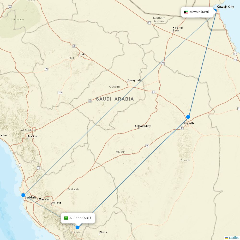 Flights from Kuwait to Al-Baha, KWI to ABT - Flight Routes
