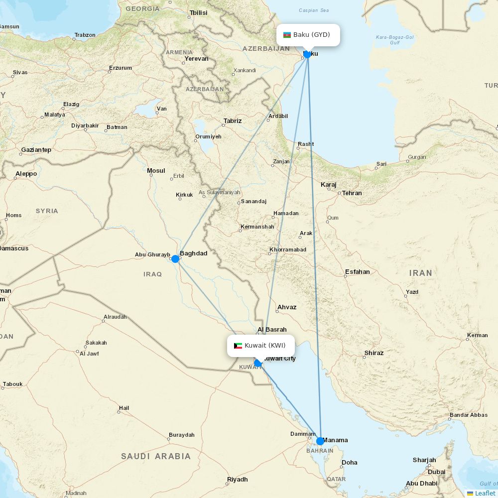 Jazeera Airways airline routes (J9) 2026, map - Flight Routes