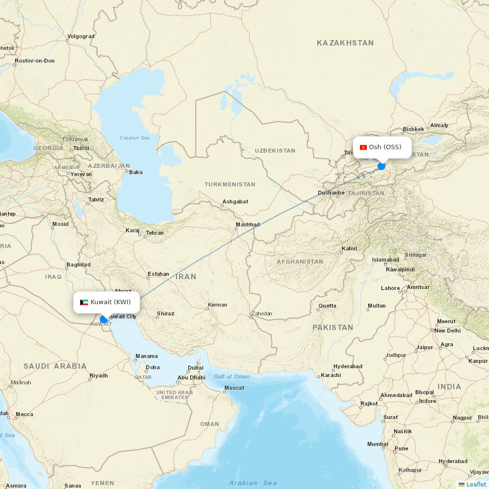 Jazeera Airways airline routes (J9) 2025, map - Flight Routes