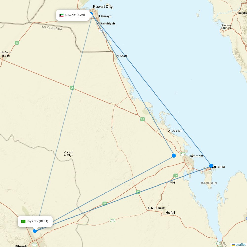 Kuwait Airways airline routes (KU) 2026, map - Flight Routes