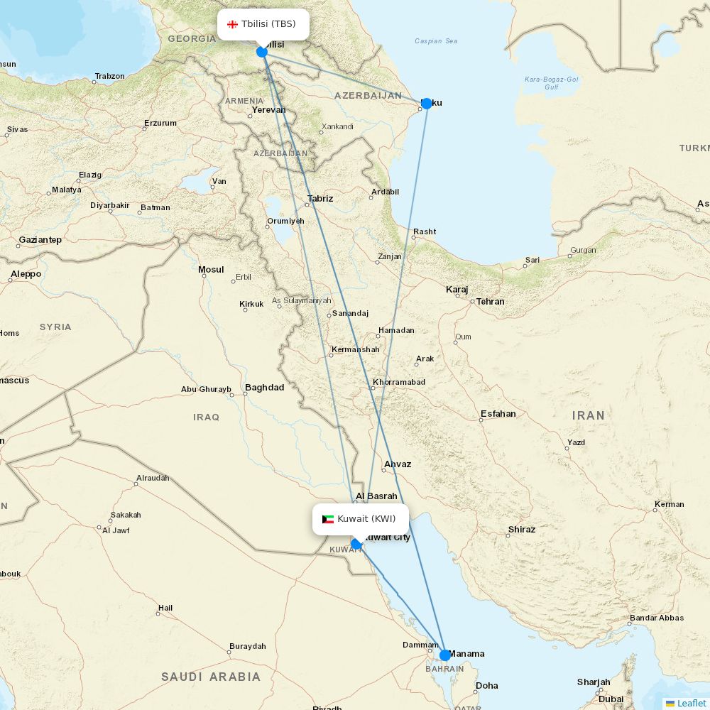 Jazeera Airways airline routes (J9) 2026, map - Flight Routes