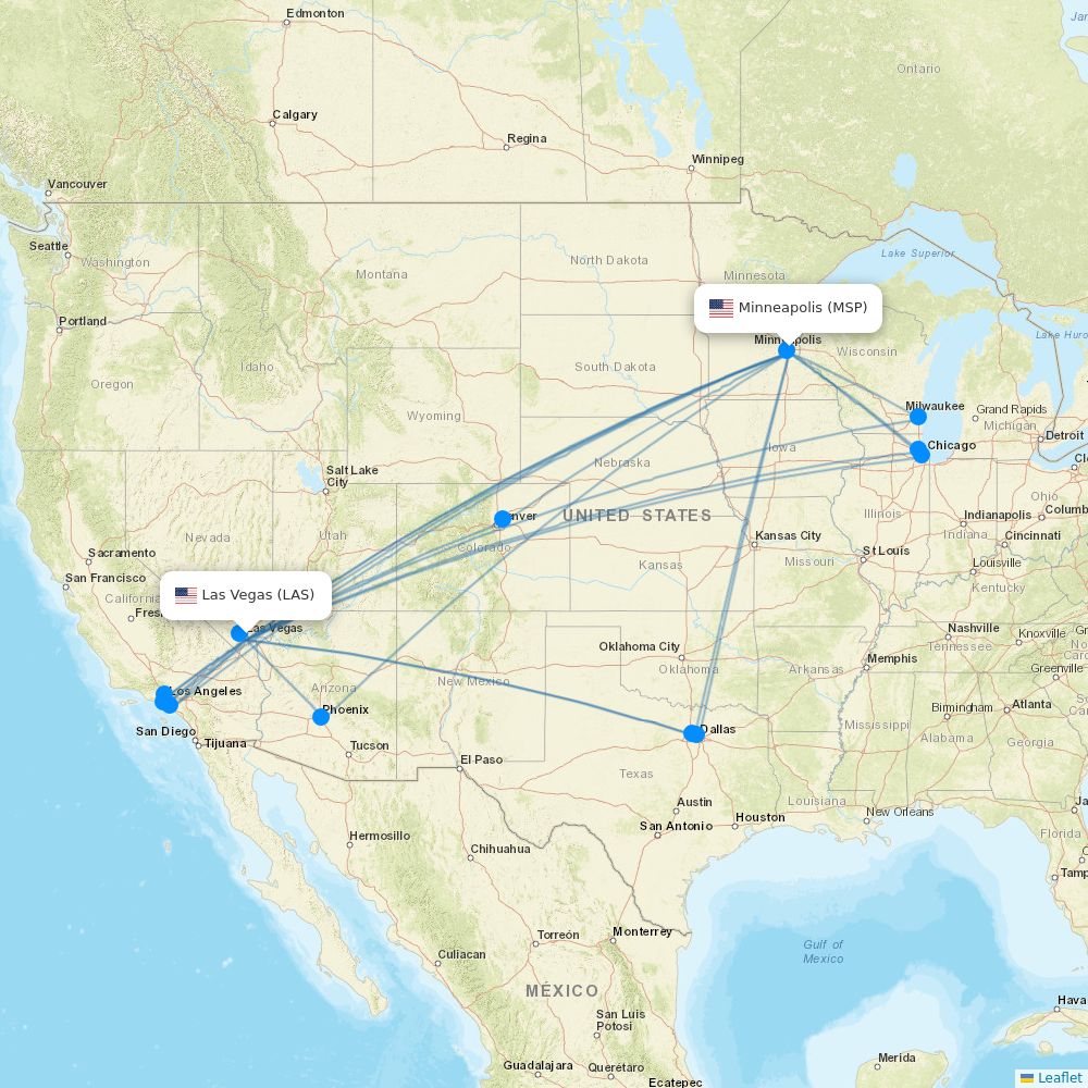 Sun Country Airlines routes (SY) 2025, map - Flight Routes