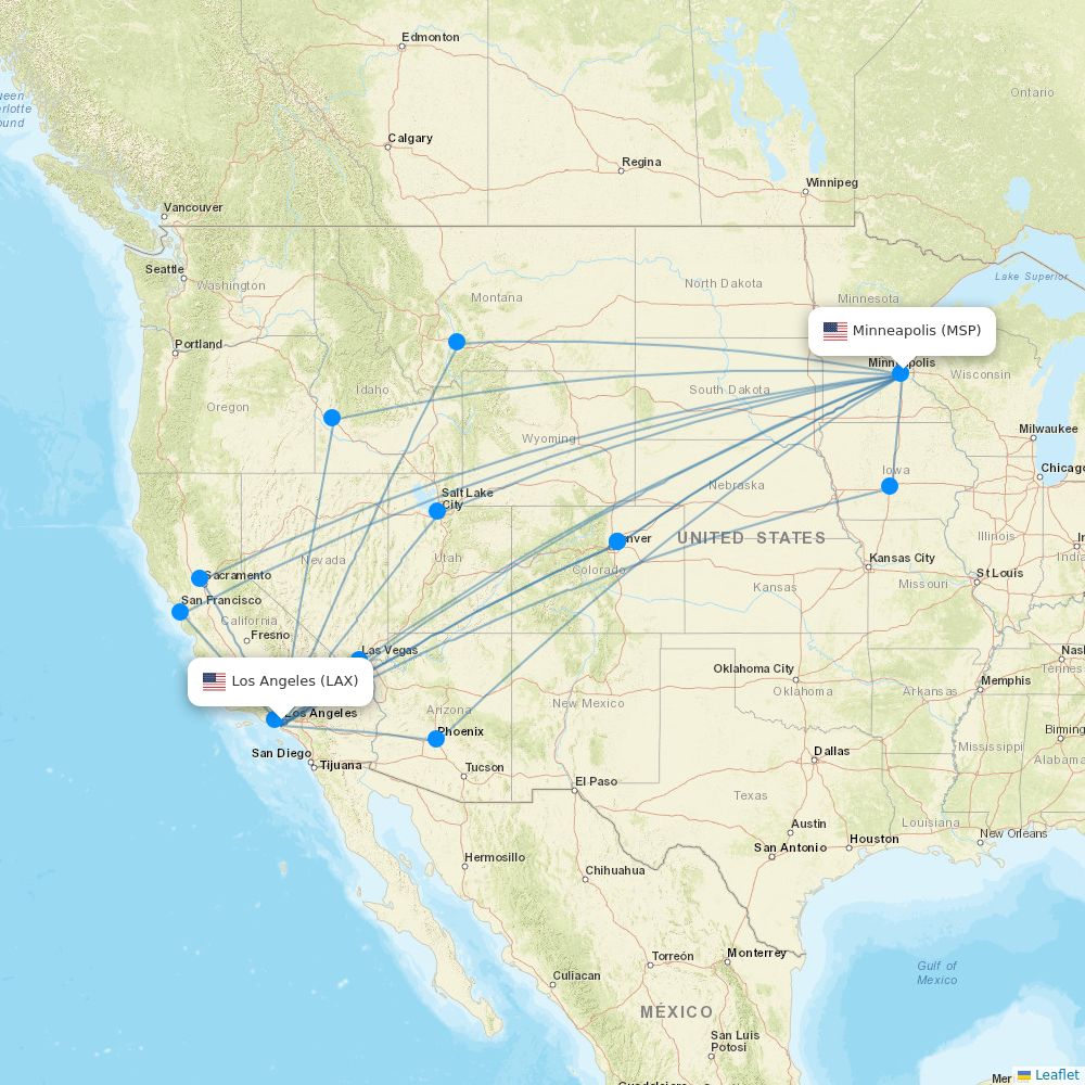 Sun Country Airlines routes (SY) - map - Flight Routes