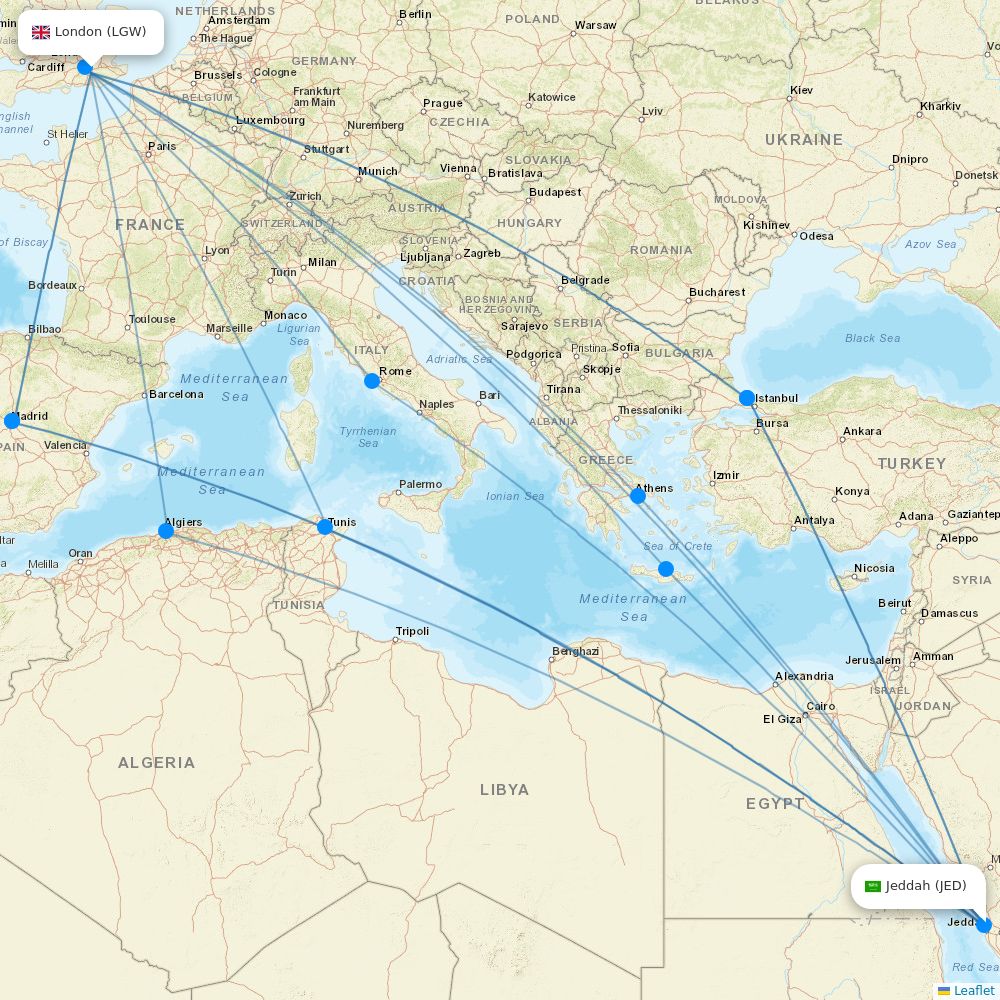 Wizz Air UK airline routes (W9) 2025, map - Flight Routes