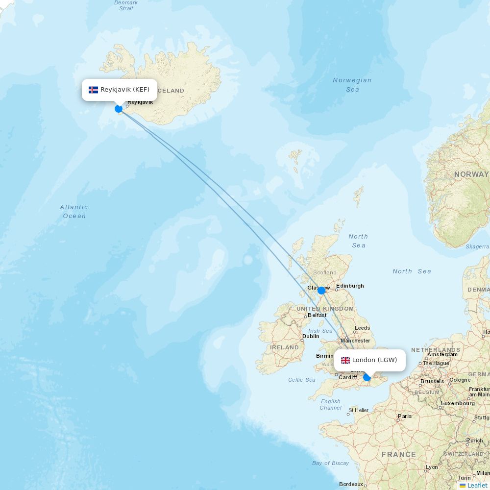 Icelandair airline routes (FI) 2026, map - Flight Routes
