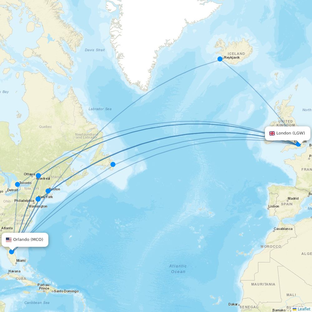 Norse Atlantic UK airline routes (Z0) 2026, map - Flight Routes