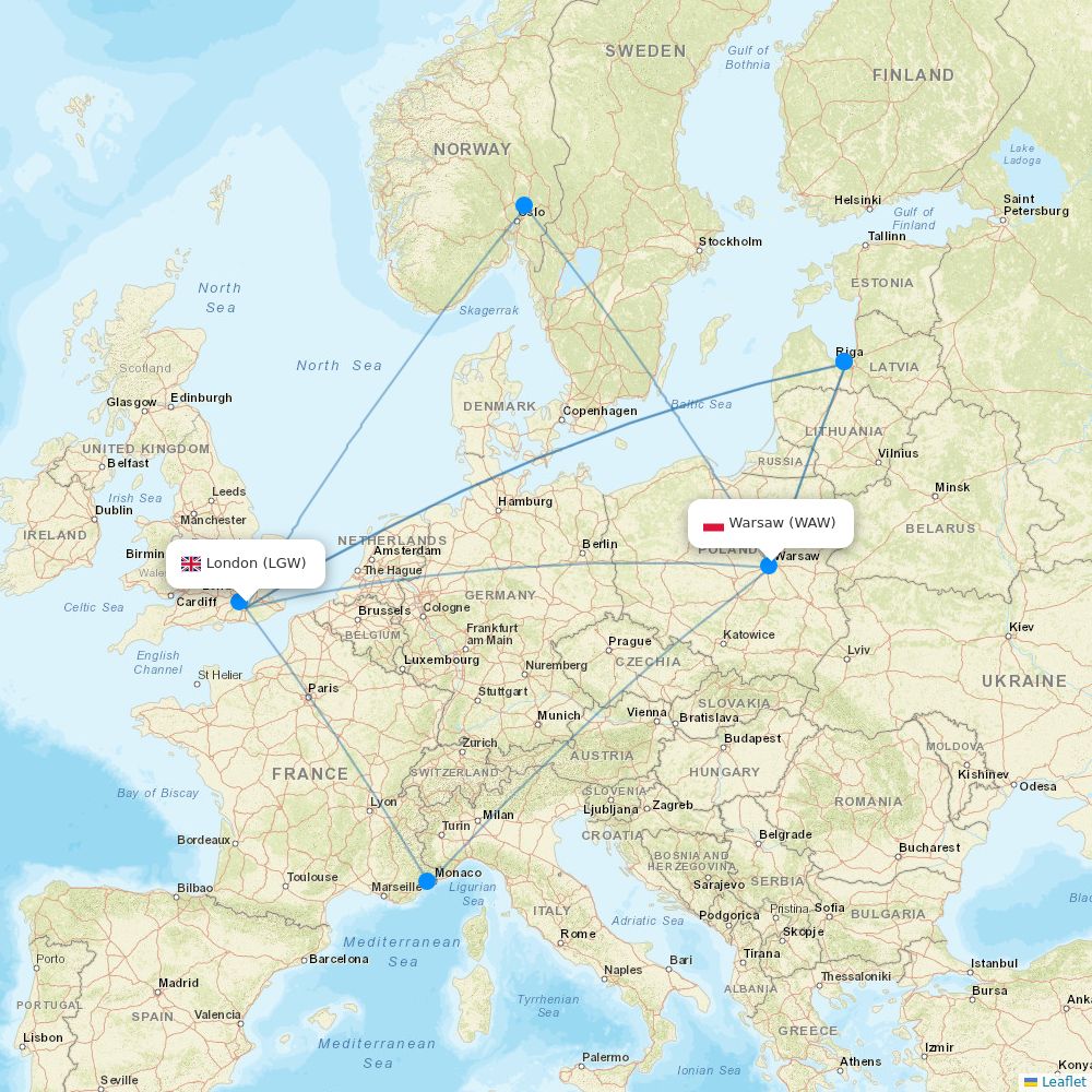 Wizz Air UK airline routes (W9) 2025, map - Flight Routes