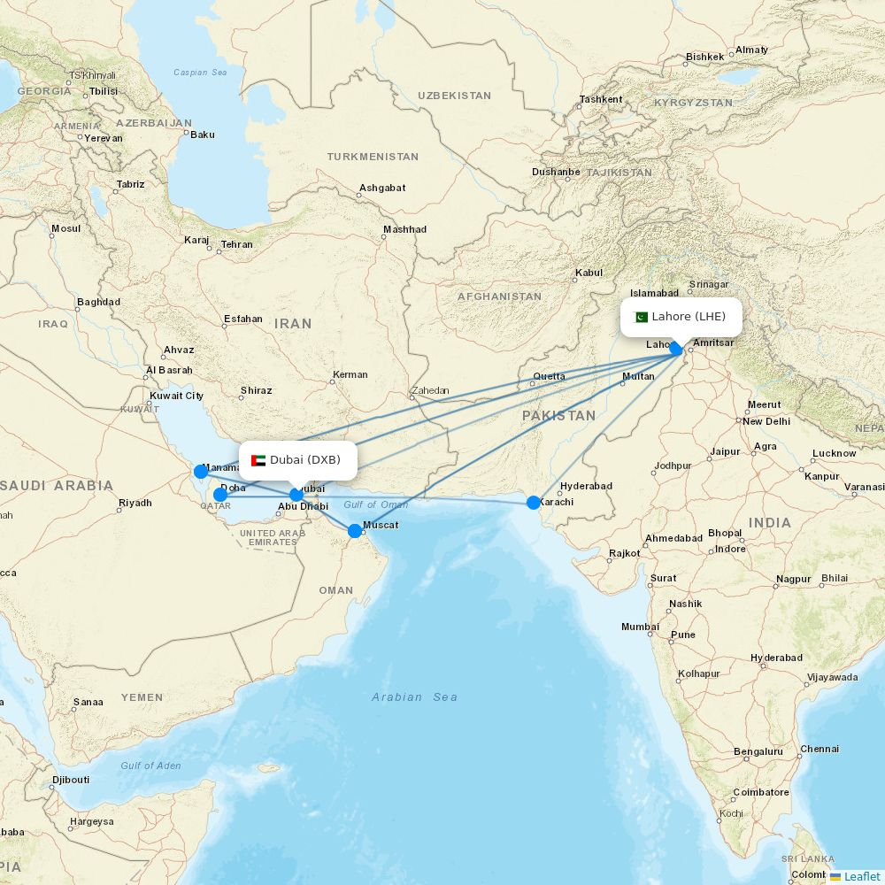 Pakistan International Airlines routes (PK) 2025, map - Flight Routes