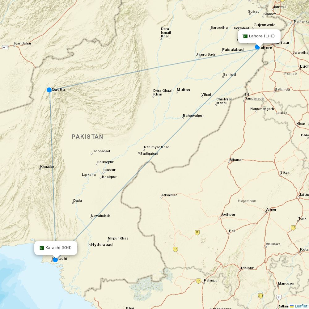 Pakistan International Airlines routes (PK) 2026, map - Flight Routes