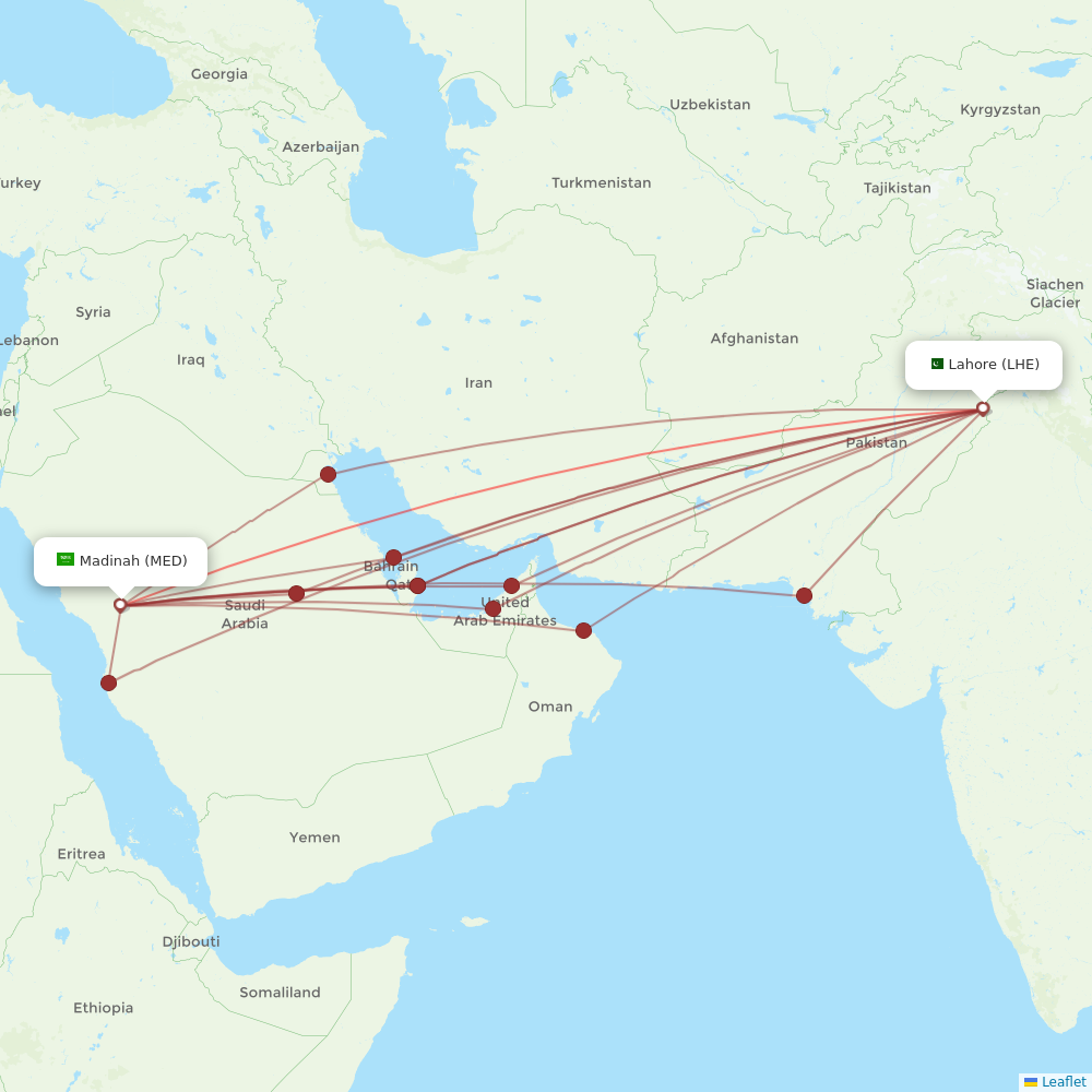 Pakistan International Airlines routes (PK) 2025, map - Flight Routes