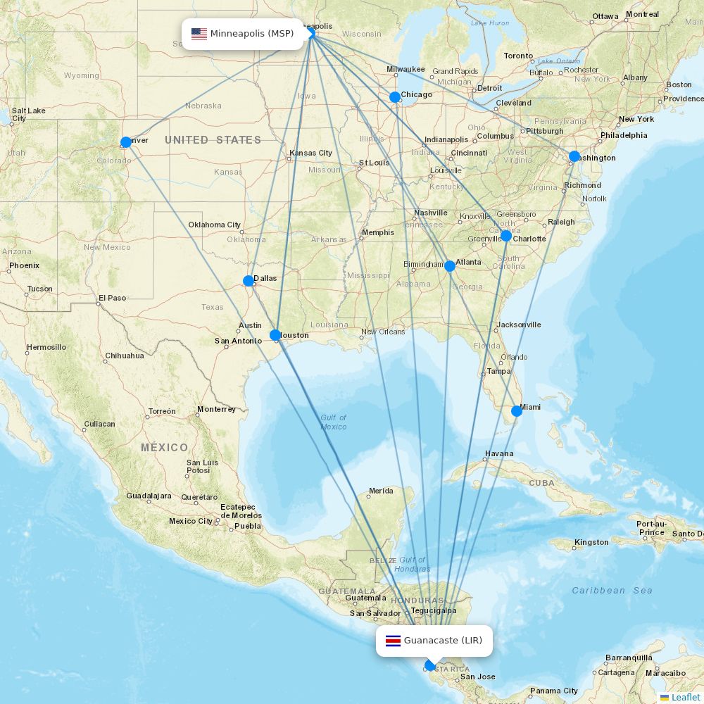 Sun Country Airlines routes (SY) 2025, map - Flight Routes