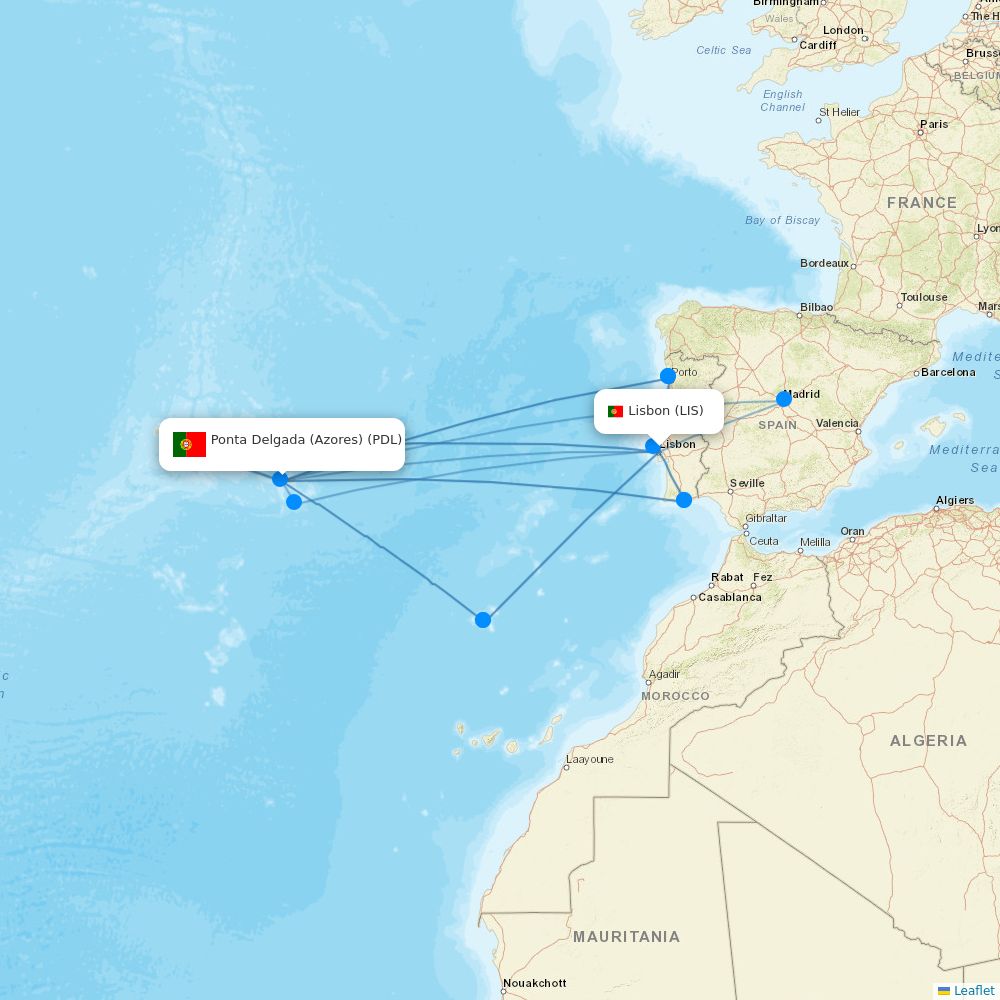 TAP Portugal airline routes (TP) - map - Flight Routes