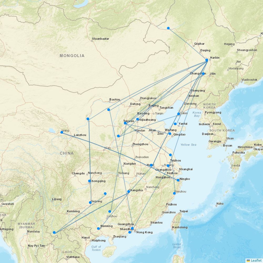 LJ Air airline routes (LT) 2026, map - Flight Routes