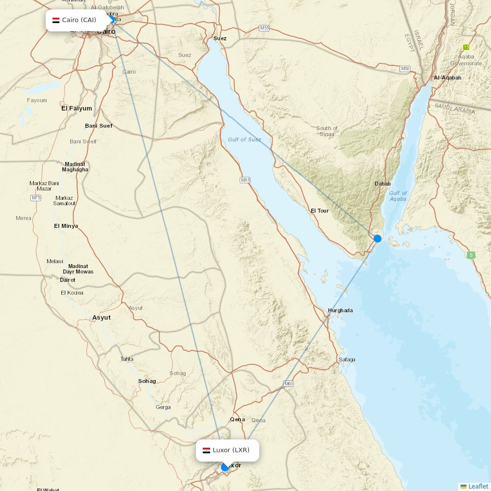 EgyptAir airline routes (MS) 2025, map - Flight Routes