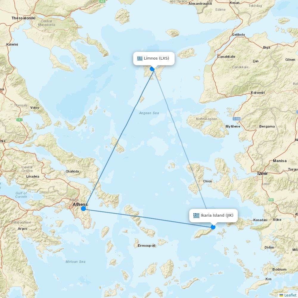 Olympic Air airline routes (OA) 2026, map - Flight Routes