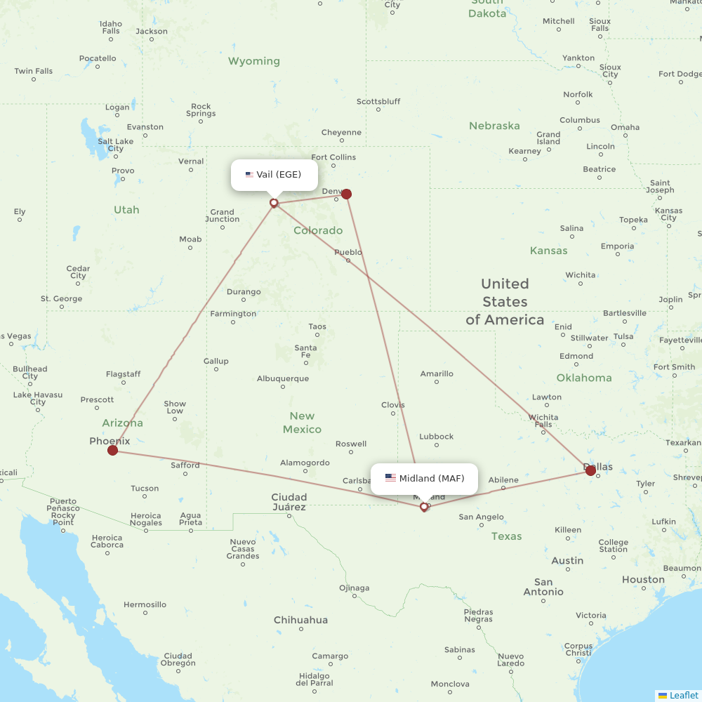 Flights from Midland to Vail, MAF to EGE - Flight Routes