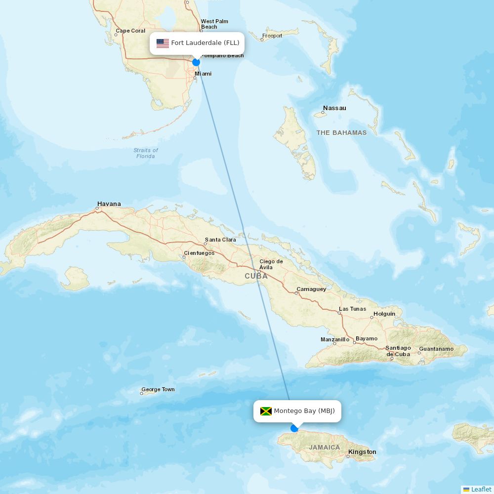 Caribbean Airlines routes (BW) 2025, map - Flight Routes