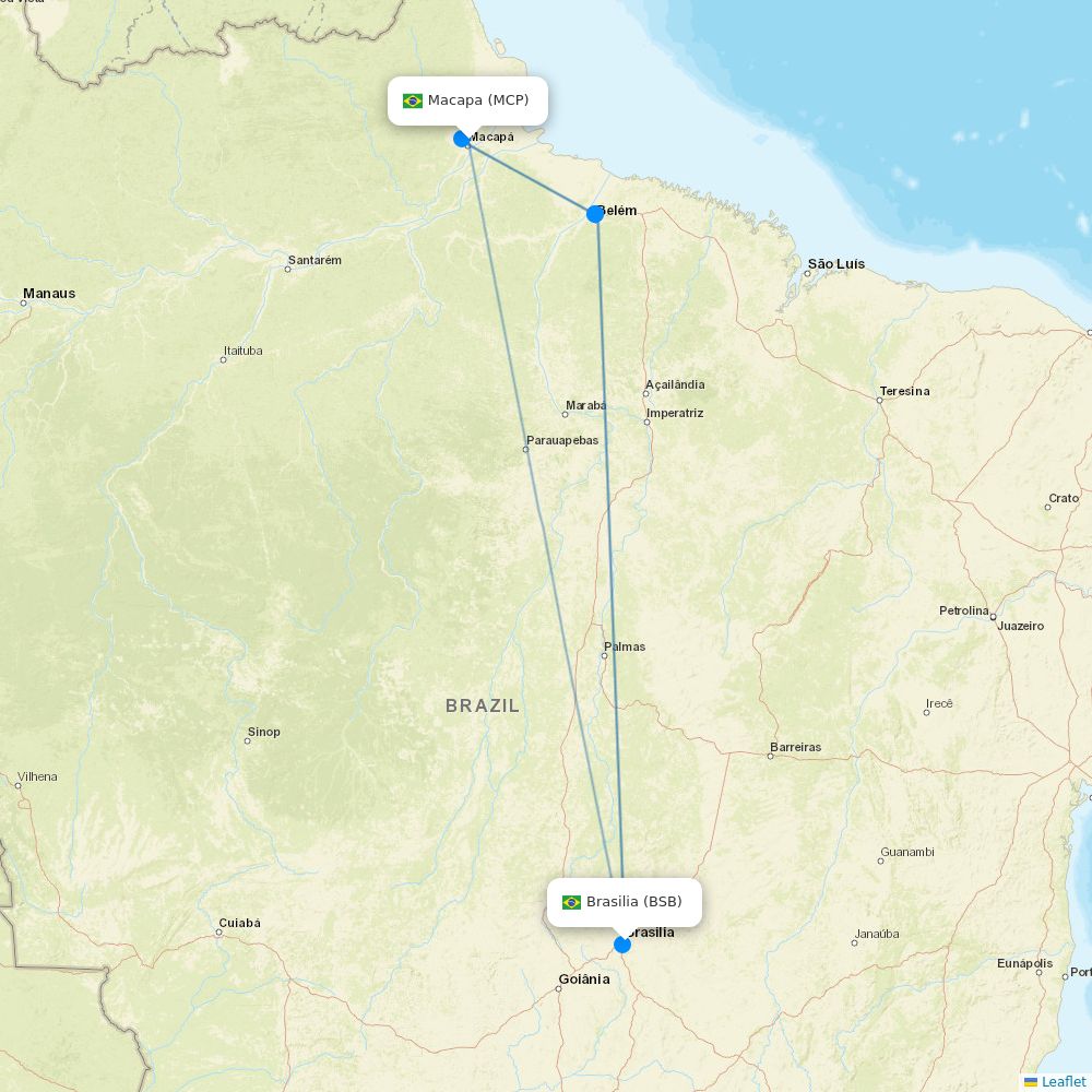 Flights from Macapa to Brasilia, MCP to BSB - Flight Routes