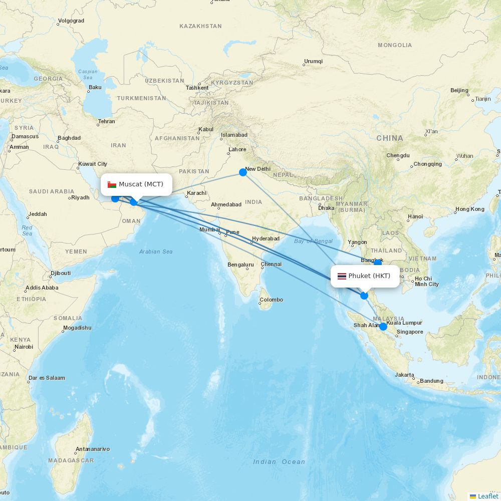 Oman Air airline routes (WY) 2026, map - Flight Routes