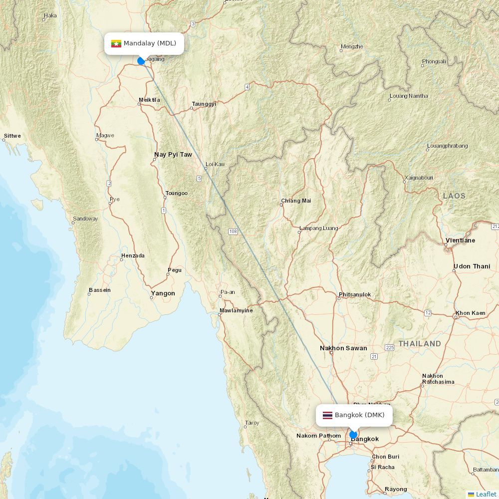 Myanmar Airways International airline routes (8M) 2026, map - Flight Routes