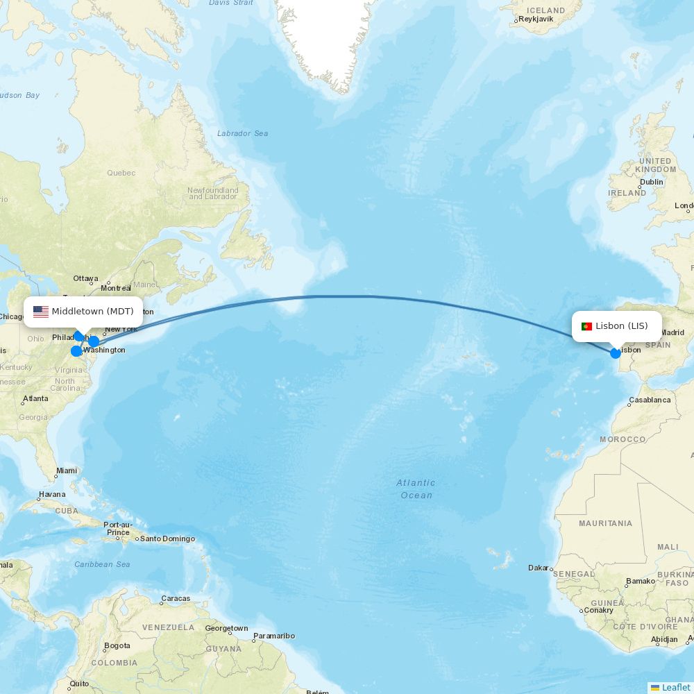 Flights from Middletown to Lisbon, MDT to LIS - Flight Routes
